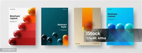 여러 가지 빛깔의 사실적인 공 회사 정체성 일러스트 컬렉션 간단한 커버 벡터 디자인 컨셉 번들 A4 용지에 대한 스톡 벡터 아트 및 기타 이미지 Istock