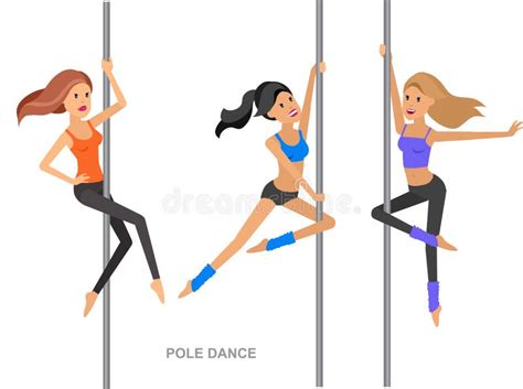 Vector Detailed Character Fit Girl Dancing Around The Pole Stock Vector