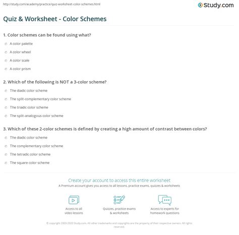 Quiz Worksheet Color Schemes Study Com