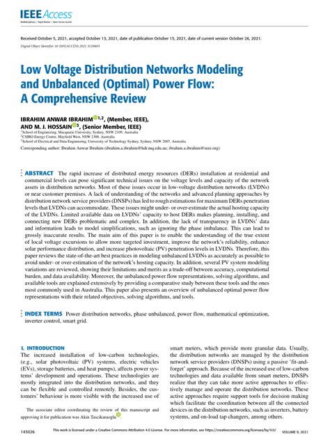 PDF Low Voltage Distribution Networks Modeling And Unbalanced Optimal Power Flow A