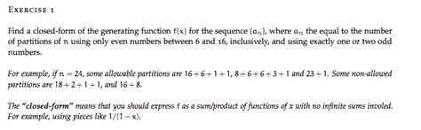 Solved Exercise 1 Find A Closed Form Of The Generating
