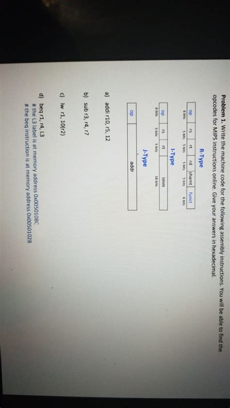 solved problem 1 write the machine code for the following