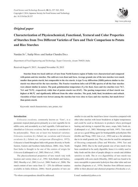 Pdf Characterization Of Physicochemical Functional Textural And