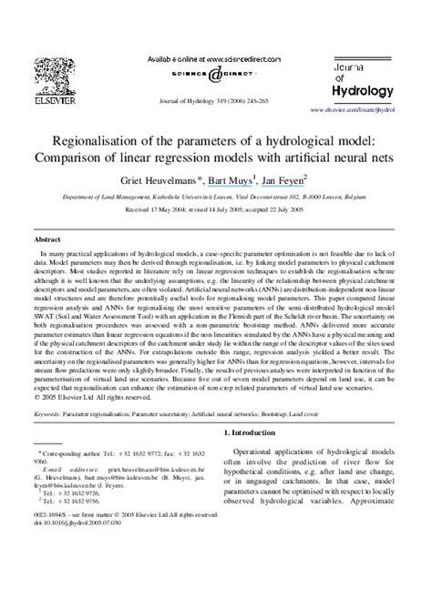 Pdf Regionalisation Of The Parameters Of A Hydrological Model