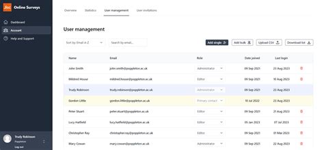 adding and removing users online surveys