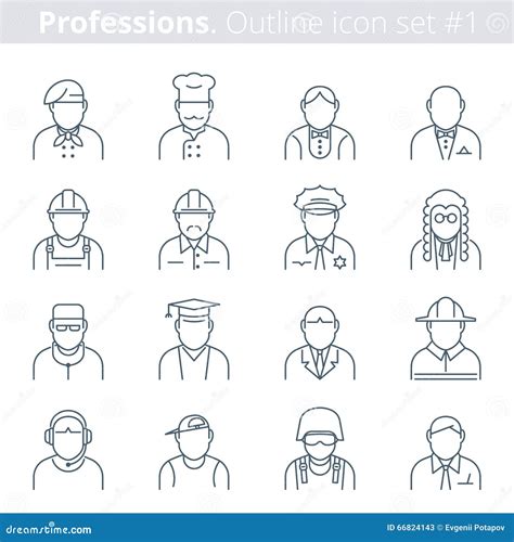 People Professions And Occupations Outline Icon Set 1 Stock Vector