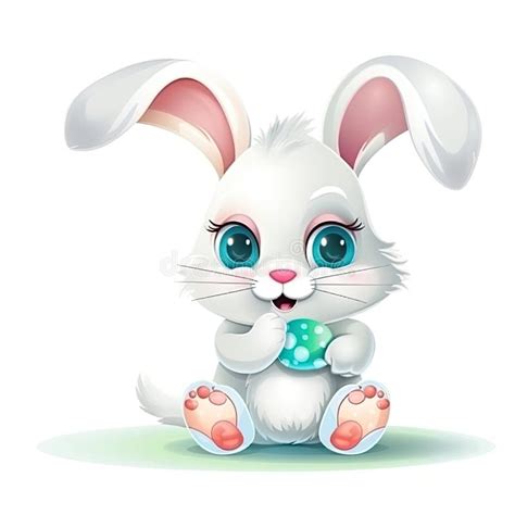 Adorable Easter Bunny Cartoon On A White Background Generative Ai