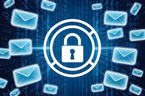 Cybersecurity Image With Central Padlock Icon Floating Envelopes Binary Code Backdrop Premium