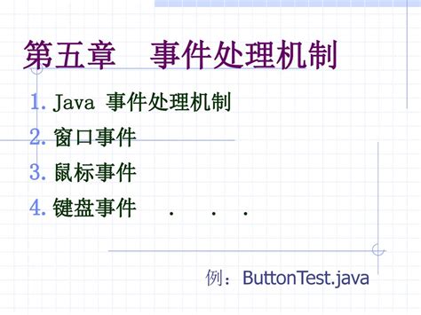 第五章 事件处理机制 java 事件处理机制 窗口事件 鼠标事件 键盘事件 例：buttontest java ppt download