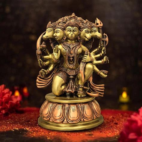 Panchmukhi Hanuman Idol 12 Mantra Gold Coatings