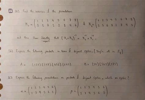 Solved 2 A Find The Inverses Of The Permutations 1 5 6 7 8