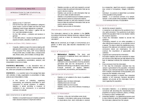 Statistics 101 Intro To Statistical Concepts And Data Analysis Notes