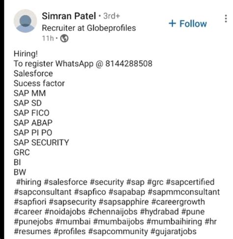 aditi j on linkedin connections sapjobsindia