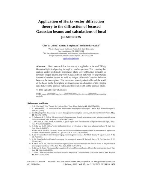 Pdf Application Of Hertz Vector Diffraction Theory To The Diffraction