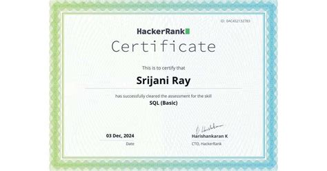 hackerrank skill certificate srijani ray
