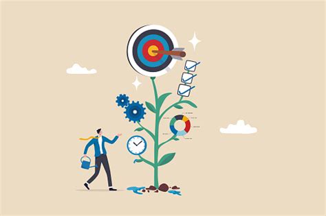 목표 달성을 위한 사업 개발 계획 관리 또는 전략 성장하는 비즈니스 또는 성장 성공 개념 계획 사업가 묘목에 물을 주는 과정과