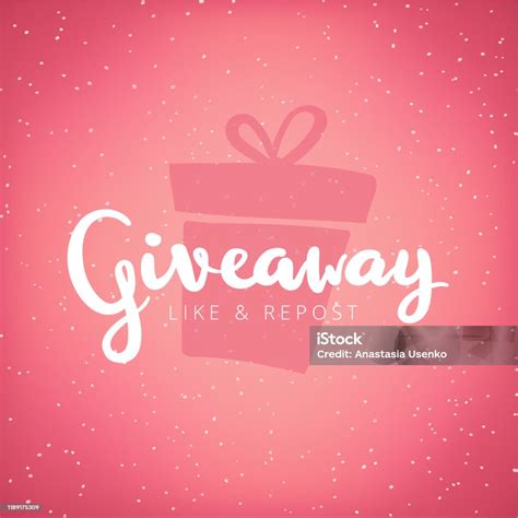 소셜 미디어에 대한 경품 배너 디자인 선물을 주는 것으로 소셜 네트워크 계정의 홍보를 위한 일러스트레이션 아래 의 아이콘 핑크 배경에 손으로 그린 글자 문구 경품 0명에