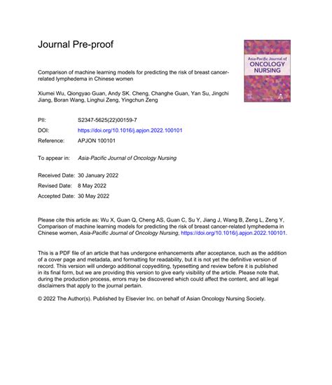 Pdf Journal Pre Proof Comparison Of Machine Learning Models For Predicting The Risk Of Breast