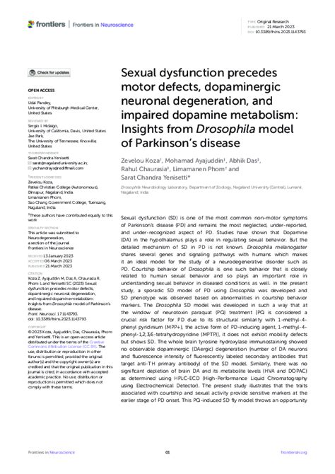 Pdf Sexual Dysfunction Precedes Motor Defects Dopaminergic Neuronal Degeneration And