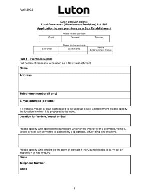 Fillable Online Sex Establishment Application Form Fax Email Print PdfFiller