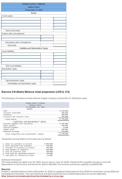 Solved Exercise 3 9 Static ﻿balance Sheet Preparation