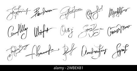 Handwriting Signature Set Vector Pack With Isolated Imaginary Personal
