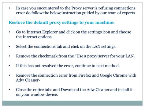 how to access proxy server and configure refusing connection error in