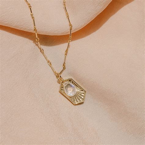 Gold Moonstone Necklace Crystal Necklace Pendant Necklace Celestial