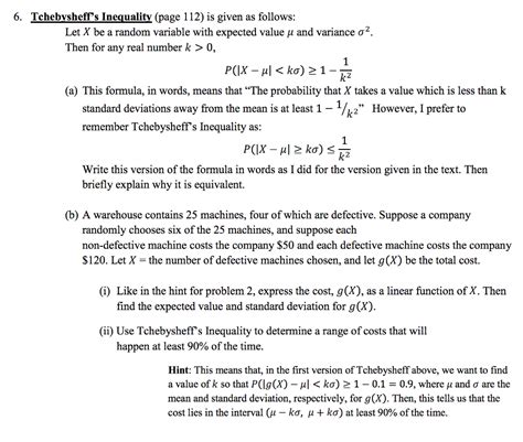 Solved 6 Tchebysheffs Inequality Page 112 Is Given As