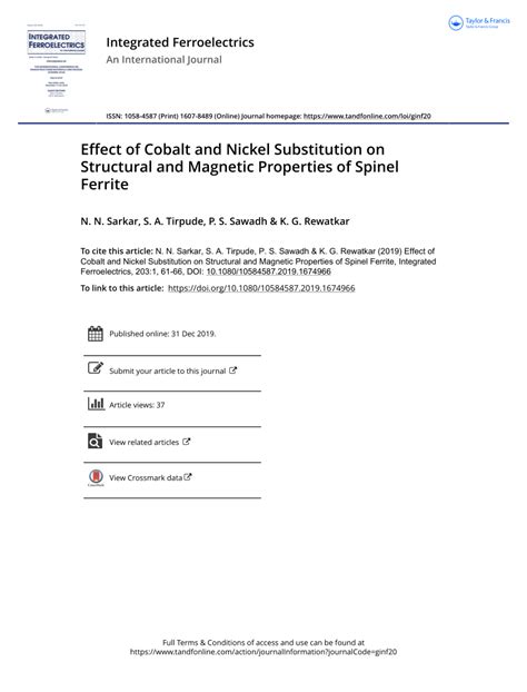 Pdf Effect Of Cobalt And Nickel Substitution On Structural And Magnetic Properties Of Spinel