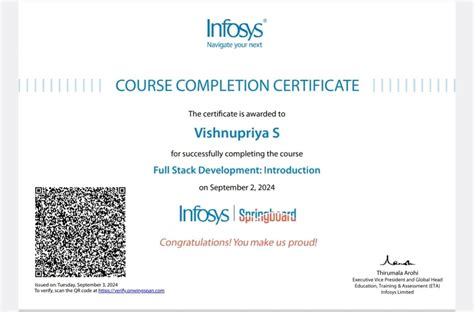 Vishnupriya S On Linkedin Fullstackdevelopment Infosysspringboard
