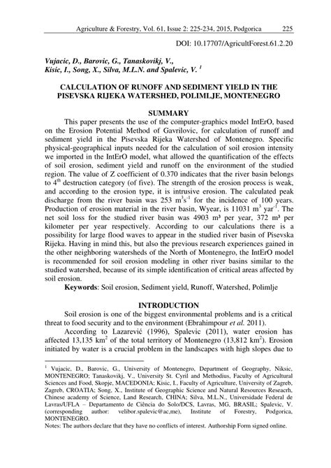 Pdf Calculation Of Runoff And Sediment Yield In The Pisevska Rijeka Watershed Polimlje