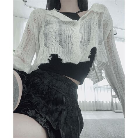 당일 주문폭주 ️ 강추 소장필수ෆ 데미지 꽈배기 빈티지 크롭 가디건 시스루가디건 에이블리