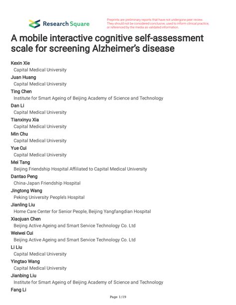 Pdf A Mobile Interactive Cognitive Self Assessment Scale For Screening Alzheimers Disease