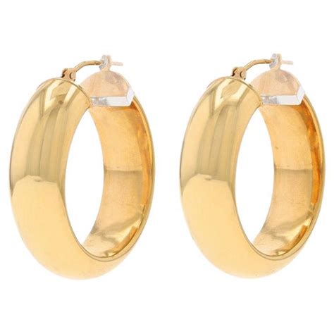 Yellow Gold Hoop Earrings 14k Italy Round Pierced For Sale At 1stdibs