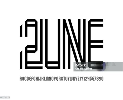 이중 선에서 글꼴 알파벳 최소한의 기술 스타일 문자와 두 개의 평행 리본으로 만든 숫자 벡터 일러스트 레이 션 10eps 공예에 대한 스톡 벡터 아트 및 기타 이미지