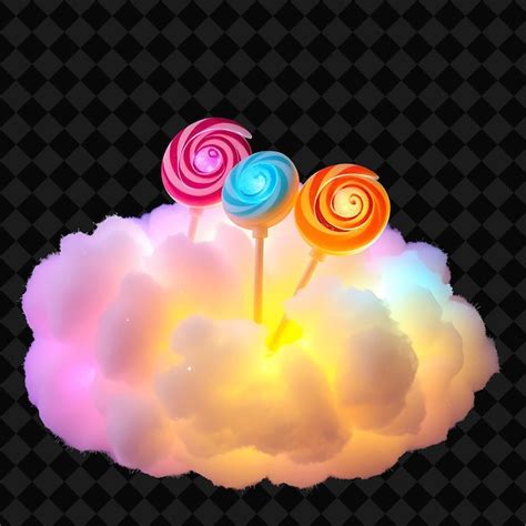 Candy Coated Cloud Sweetened With Glowing Lollipops Luminescent Cotton