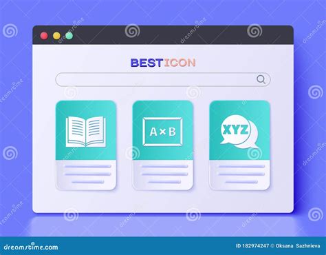 Set Chalkboard Open Book And Xyz Coordinate System Icon Stock Vector