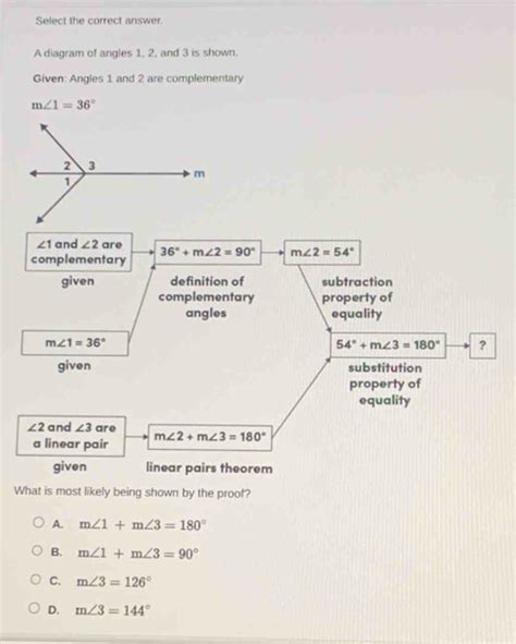 Solved Select The Correct Answer A Diagram Of Angles 1 2 And 3 Is Shown Given Angles 1 And