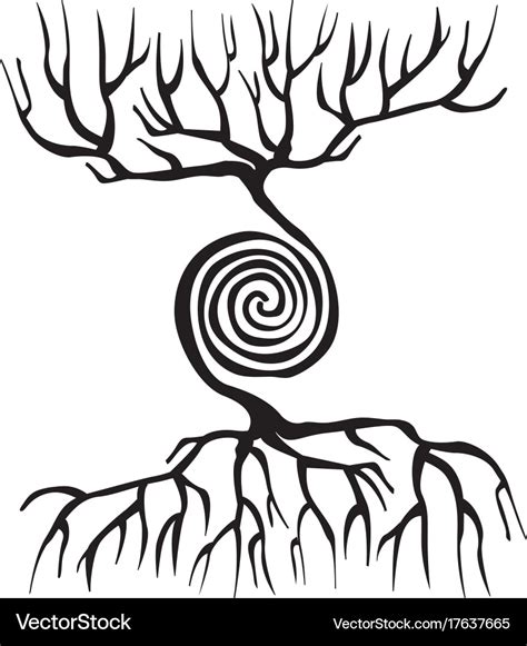 Tree Symbol With Roots And A Spiral Royalty Free Vector