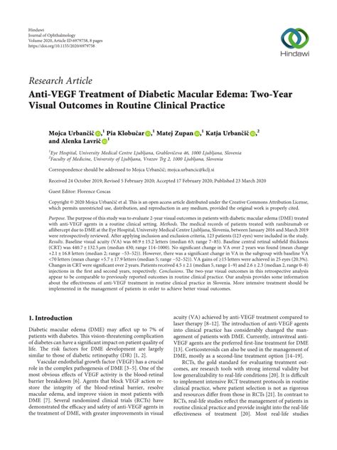 Pdf Anti Vegf Treatment Of Diabetic Macular Edema Two Year Visual