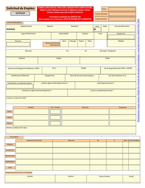 Descargar Solicitud De Empleo Para Imprimir Escuela