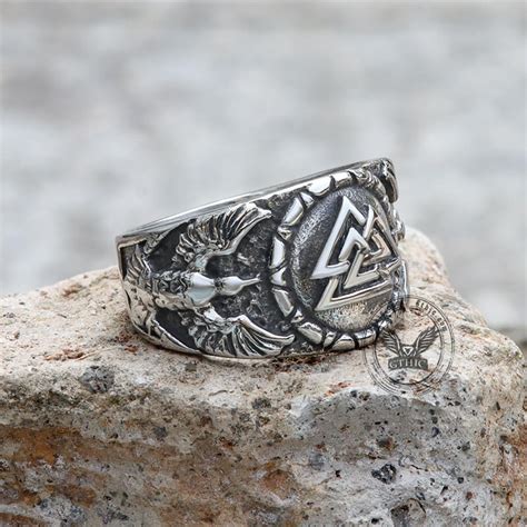 Valknut Raven Stainless Steel Viking Ring Gthic
