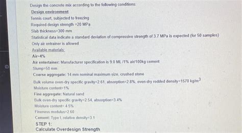 Solved Design The Concrete Mix According To The Following Chegg