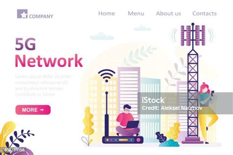 Characters Near 5g Telecommunication Tower 5g Network Wireless Technology Highspeed Mobile