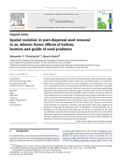 Pdf Spatial Variation In Post Dispersal Seed Removal In An Atlantic