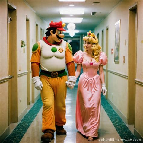 Tired Peach Bowser In Resort Hallway Stable Diffusion Online