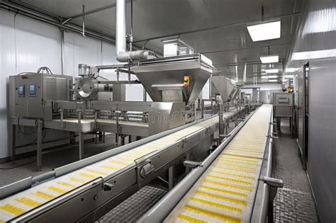 Modern Factory With Conveyor Belts And Machines For Mass Production Of