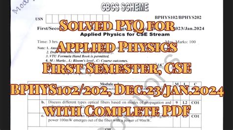 Applied Physics Solved Pyq Cse Stream Bphys102202 Dec23jan24 22 Scheme With Pdf Youtube