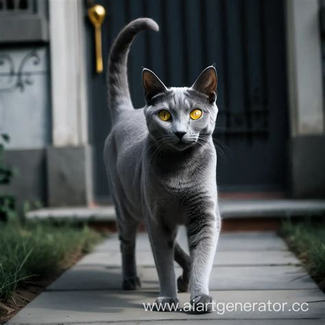 Russian Blue Cat Strolling Around A Gothic House Ai Art Generator